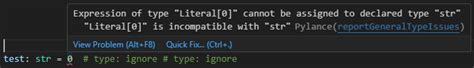 Use Pyright Specific Comment For Quick Fix Add Type Ignore To Suppress Warning