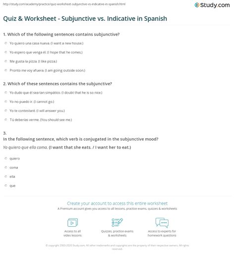 Spanish Subjunctive Practice Worksheets Uajet