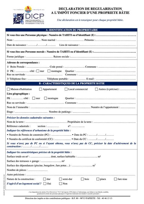 Déclaration De Régularisation à Limpôt Foncier Dune Propriété Bâtie