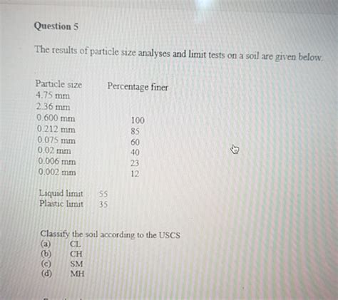 solved question 5 the results of particle size analyses