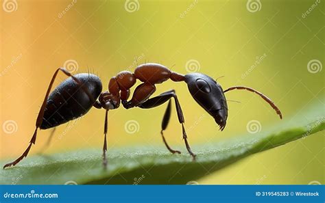 An Ant With Dark Brown Body Black Legs And Antennae Stands On A Leaf