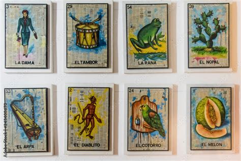 Plakat Loteria Mexicana Carta Con Dibujos Tradicionales Diseño