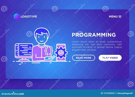 Programming Concept With Thin Line Icons Developer Is Coding Program