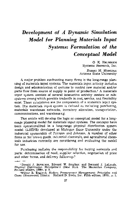 Pdf Development Of A Dynamic Simulation Model For Planning Materials