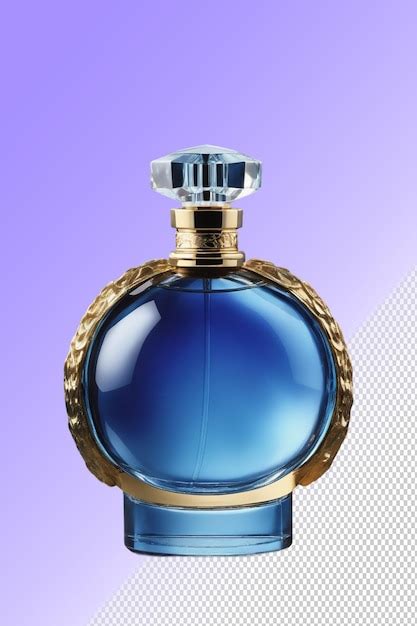 Premium Psd A Blue Bottle Of Perfume With A Gold Top And Gold Trim