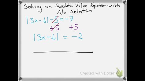 Solving An Absolute Equation With No Solution Youtube