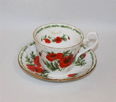 Vintage August Poppy Flower Of The Month Tea Cup And Saucer
