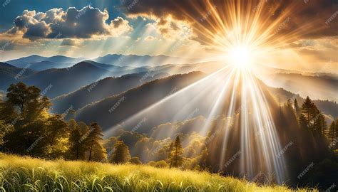 The Sun Is Shining Bright Light Rays With Realistic Glare Premium Ai