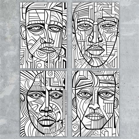 Coloring Pages Abstracts Simple Portraits Vol 01 Faces