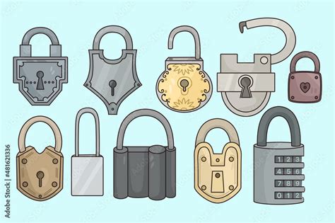 Set Of Locks For Security And Protection Collection Of Various Padlocks Of Different Forms And