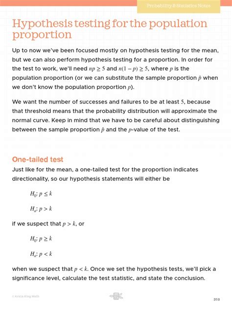 Hypothesis Testing For The Population Proportion One Tailed Test