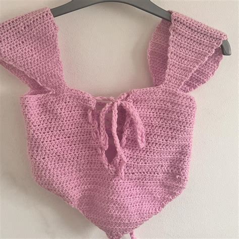 Purple Pink Crochet Crop Top With Corset Back Can Depop