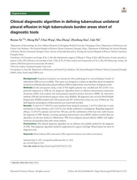Pdf Clinical Diagnostic Algorithm In Defining Tuberculous Unilateral Pleural Effusion In High