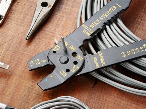 Cutting Electric Cable With Wire Cutter Stock Image Image Of Hand