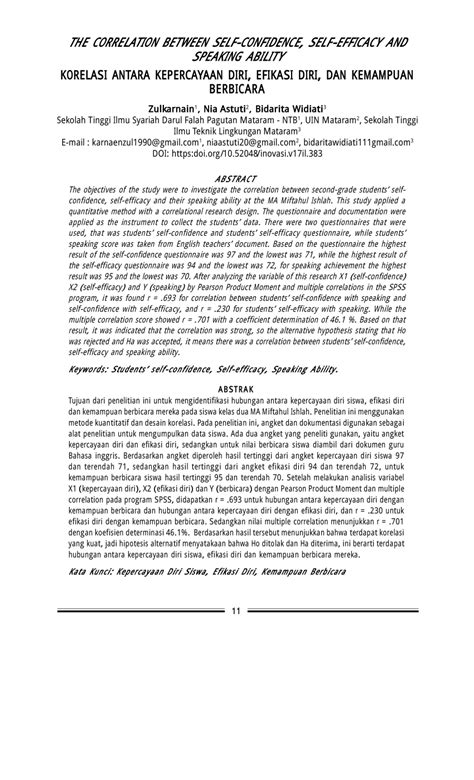 Pdf The Correlation Between Self Confidence Self Efficacy And