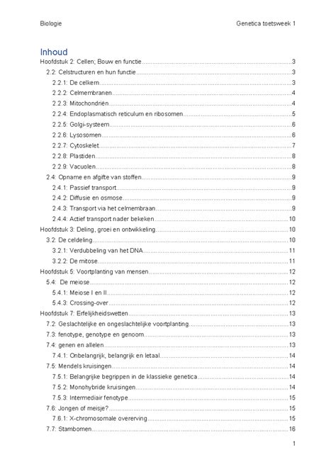 Biologie Samenvatting Toetsweek 1 Genetica Inhoud Hoofdstuk 2 Cellen