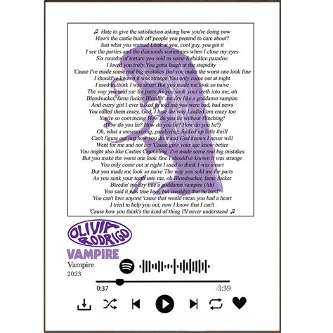 Olivia Rodrigo Vampire Lyrics Modern Wall Art And Prints 98 Types