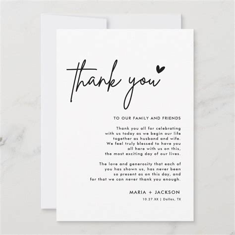 Modern Wedding Thank You Note Menu Cards Zazzle Wedding Thank You