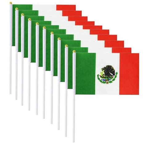 Banderitas De México Pequeña Mxmcx 002 1 10 Pzas 14x21cm Tela Poliéster Asta Plástico Tricolor