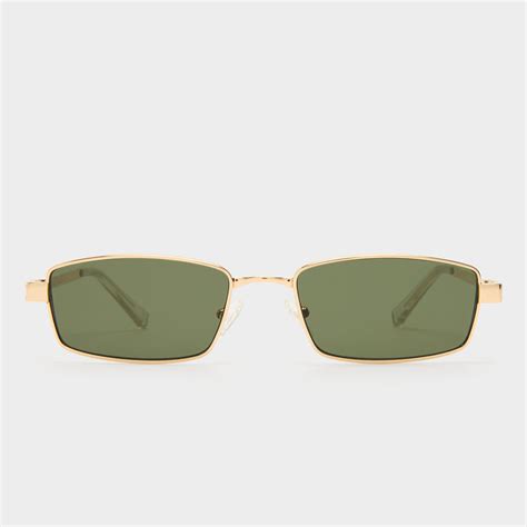 Bizarro Bright Gold Clear Uni Sex Rectangle Sunglasses Le Specs