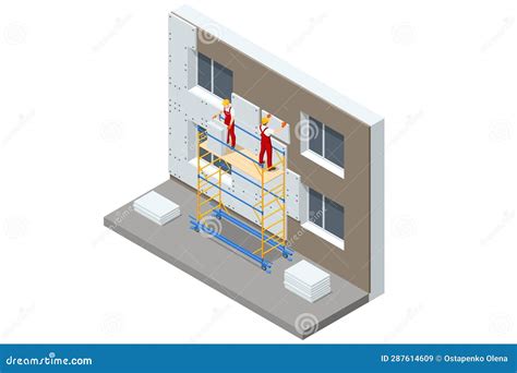 Isometric External Wall Insulation System Building Facade Insulation Works Styrofoam Facade Isometric External Wall Insulation System Building Facade Insulation Works Styrofoam Facade