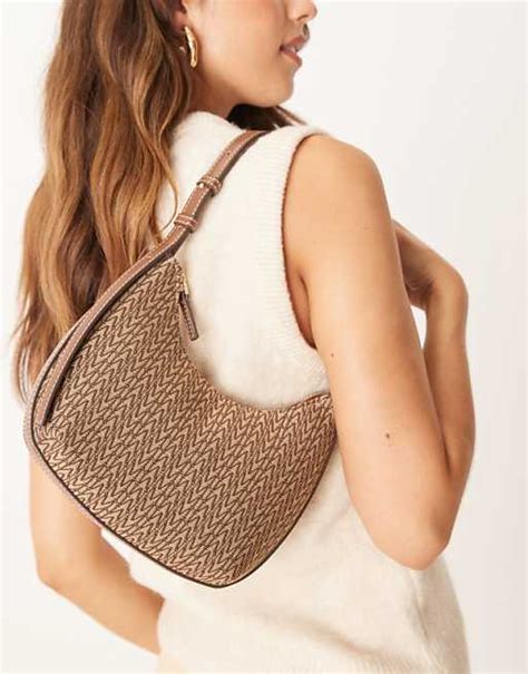 Mango Monogram Half Moon Bag In Brown Asos