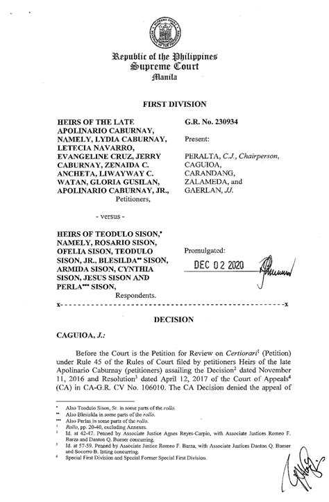 Caburnay V Sison Case Law 31 Epublic Of Tbe Flbilippines ~upreme Court Fflanila First