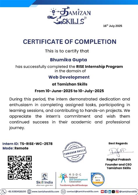 Webdevelopment Internshipexperience Tamizahskills Frontenddeveloper Html Css Javascript