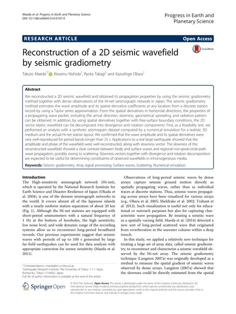 Pdf Reconstruction Of A 2d Seismic Wavefield By Seismic Gradiometry