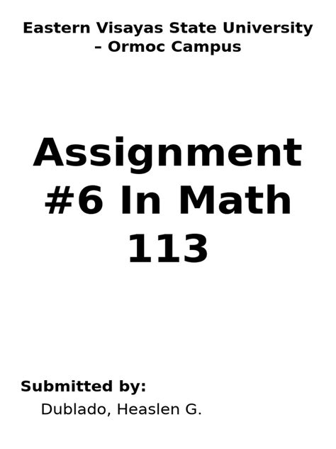 Assignment 6 In Math 113 Pdf Quadratic Equation Equations