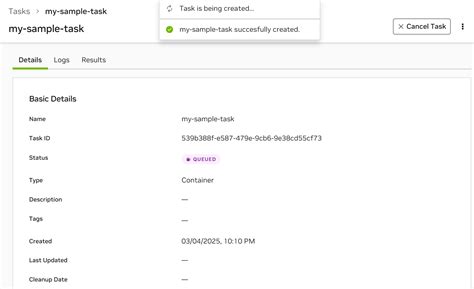 Tasks Quickstart — Nvidia Cloud Functions