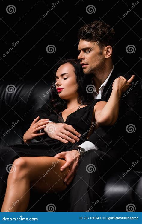Elegant Woman In Black Dress Seducing Stock Image Image Of Black