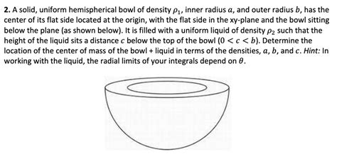 Solved A Solid Uniform Hemispherical Bowl Of Density ρ1