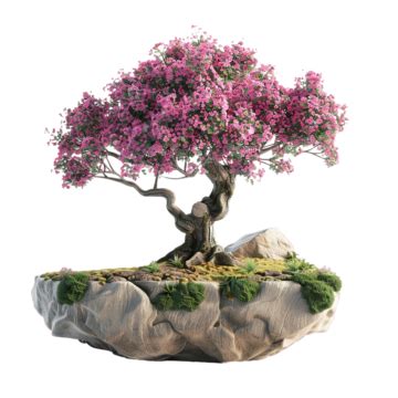 Beautiful Tree With Pink Flowers On Top Of Island Tree Pink Flowers Island PNG Transparent
