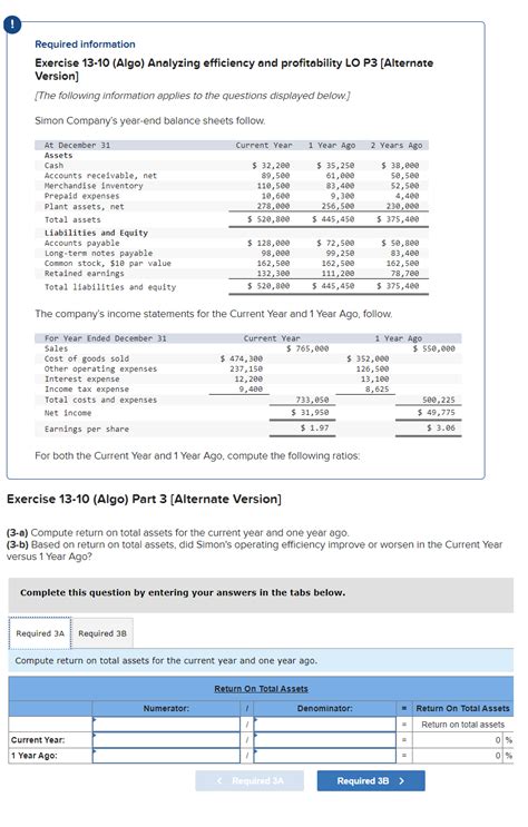 Solved Compute Return On Total Assets For The Current Year