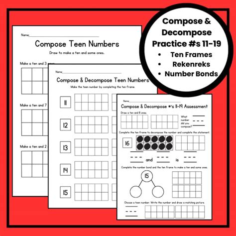 Compose And Decompose Numbers 11 19 Practice And Assessment Kindergarten K Nr 3