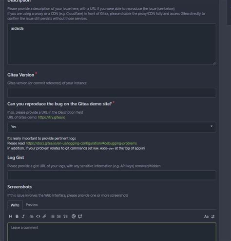 Issue Forms Have No Markdown Box · Issue 24398 · Go Giteagitea · Github