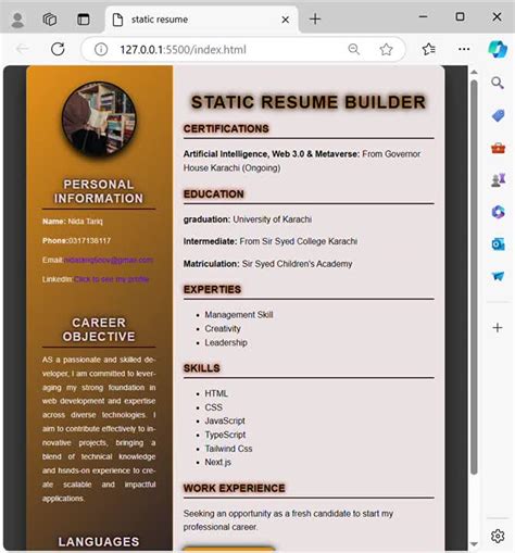 Nida Tariq On Linkedin 🚀 I Just Built My Own Responsive Resume Using