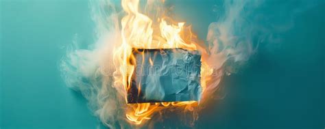 Burning Sheet Of Paper On A Blue Background Dramatic Concept Stock