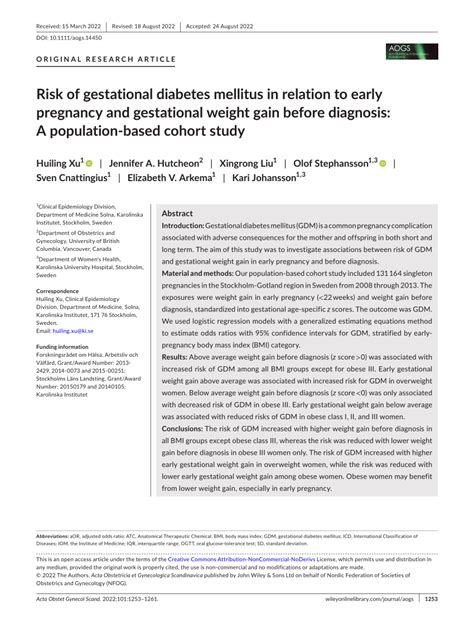 Pdf Risk Of Gestational Diabetes Mellitus In Relation To Early