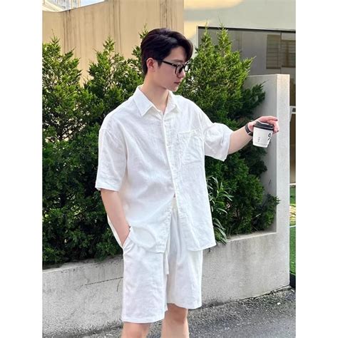 2025韩版亚麻防晒短袖衬衫套装：🌞夏日潮流新宠，男士必备高级感穿搭！🌟 时尚套装 淘宝好物网