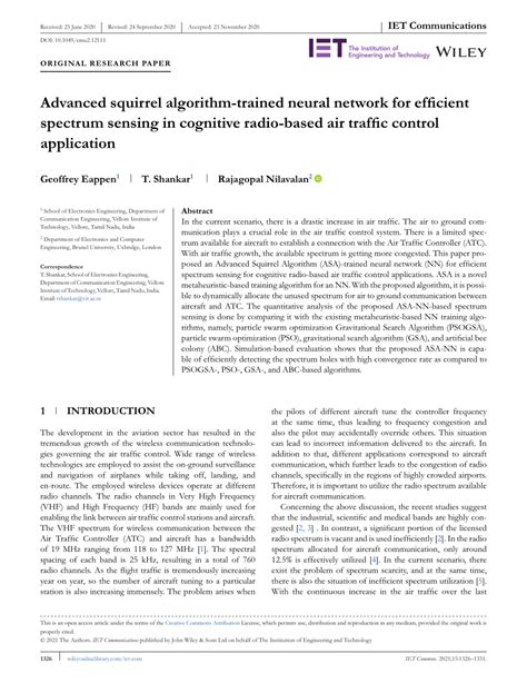 Pdf Advanced Squirrel Algorithm‐trained Neural Network For Efficient Spectrum Sensing In