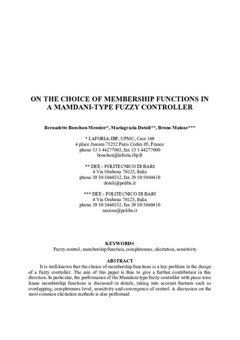 Pdf In A Mamdani Type Fuzzy Controller