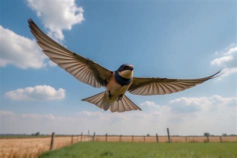 Premium Photo A Barn Swallow Flying Wings Spread