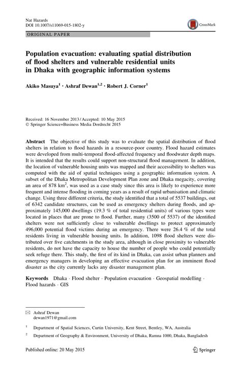 Pdf Population Evacuation Evaluating Spatial Distribution Of Flood