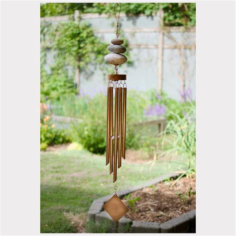 Large Zen Wind Chime Natural Beach Stones Genuine Copper Chimes
