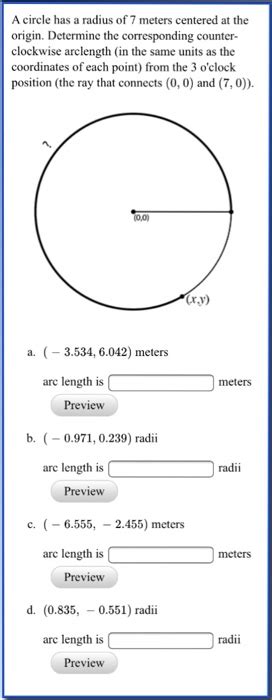 Solved A Circle Has A Radius Of 7 Meters Centered At The