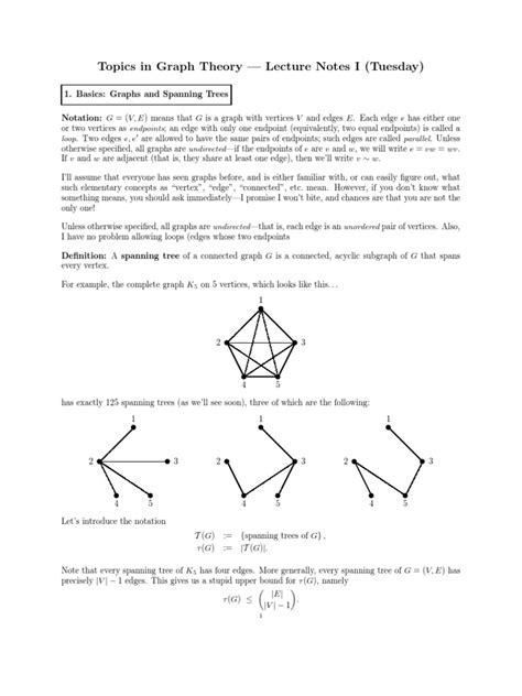 Topics In Graph Theory Lecture Notes I Tuesday Pdf Mathematical