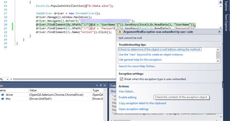 C Selenium Systemargumentnullexception Text Cannot Be Null