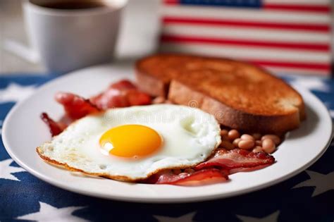 American Breakfast Fried Eggs With Beans And Bacon Stock Illustration